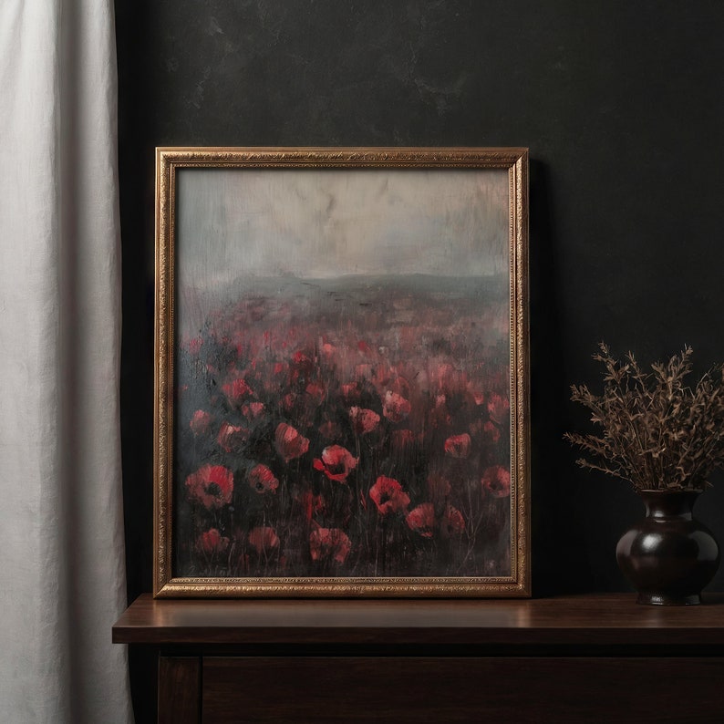 Poppy Field | Printable Dark Academia Wall Art, Vintage Dark ...