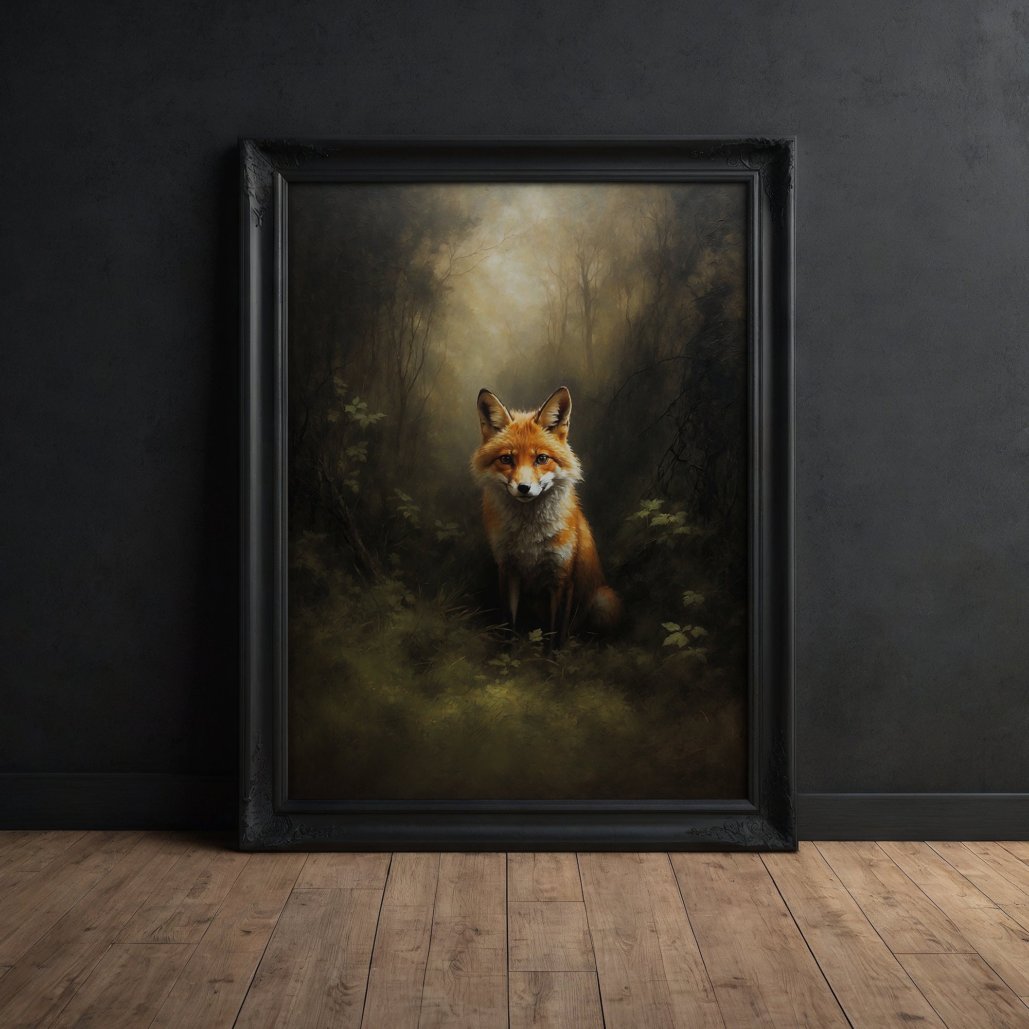 Forest Fox Printable Dark Academia Wall Art, Woodland Fox Oil Painting ...