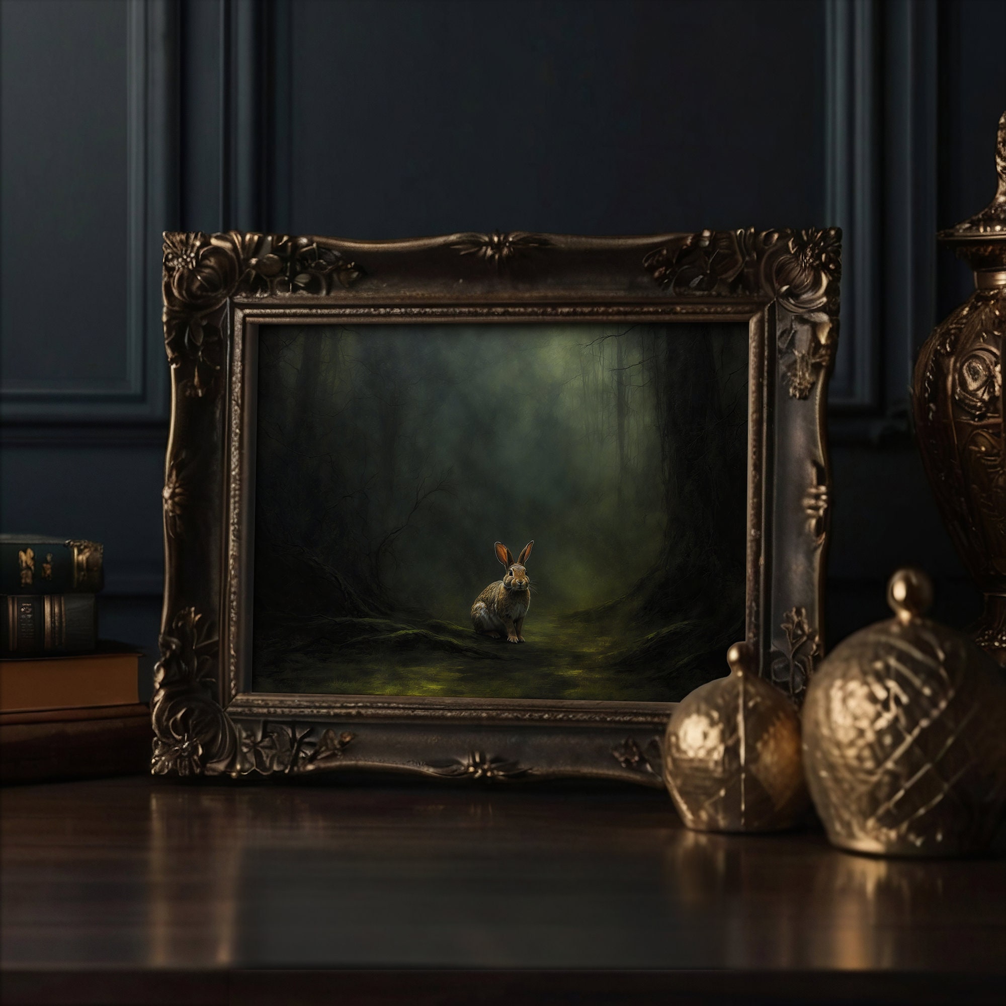 Wild Rabbit Printable Dark Academia Wall Art, Woodland Rabbit Oil ...