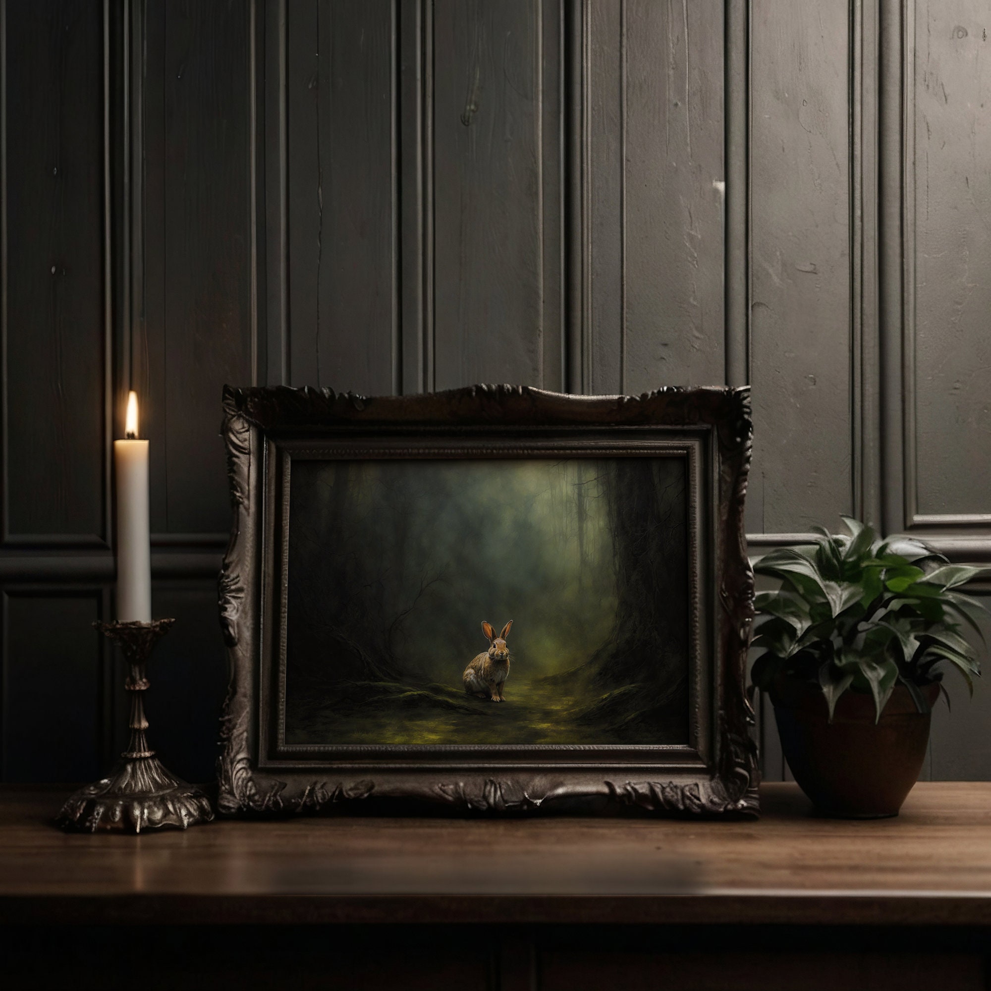 Wild Rabbit Printable Dark Academia Wall Art, Woodland Rabbit Oil ...