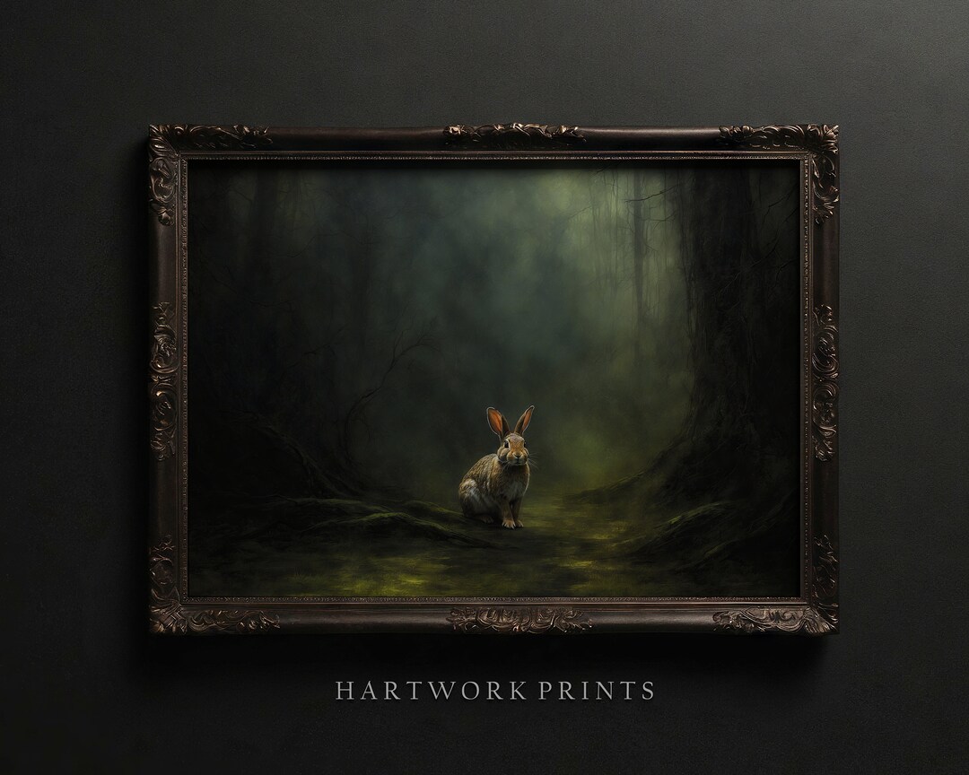 Wild Rabbit Printable Dark Academia Wall Art, Woodland Rabbit Oil ...