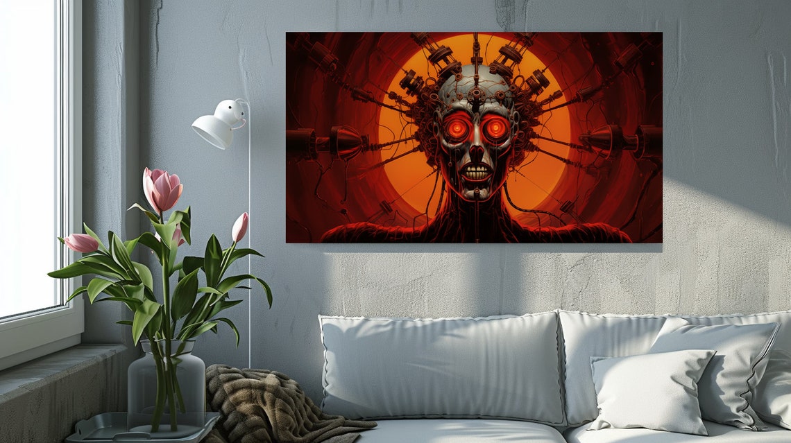 Head Trap Expressionist Scary Art. Red Art for Room. Style of Scary ...