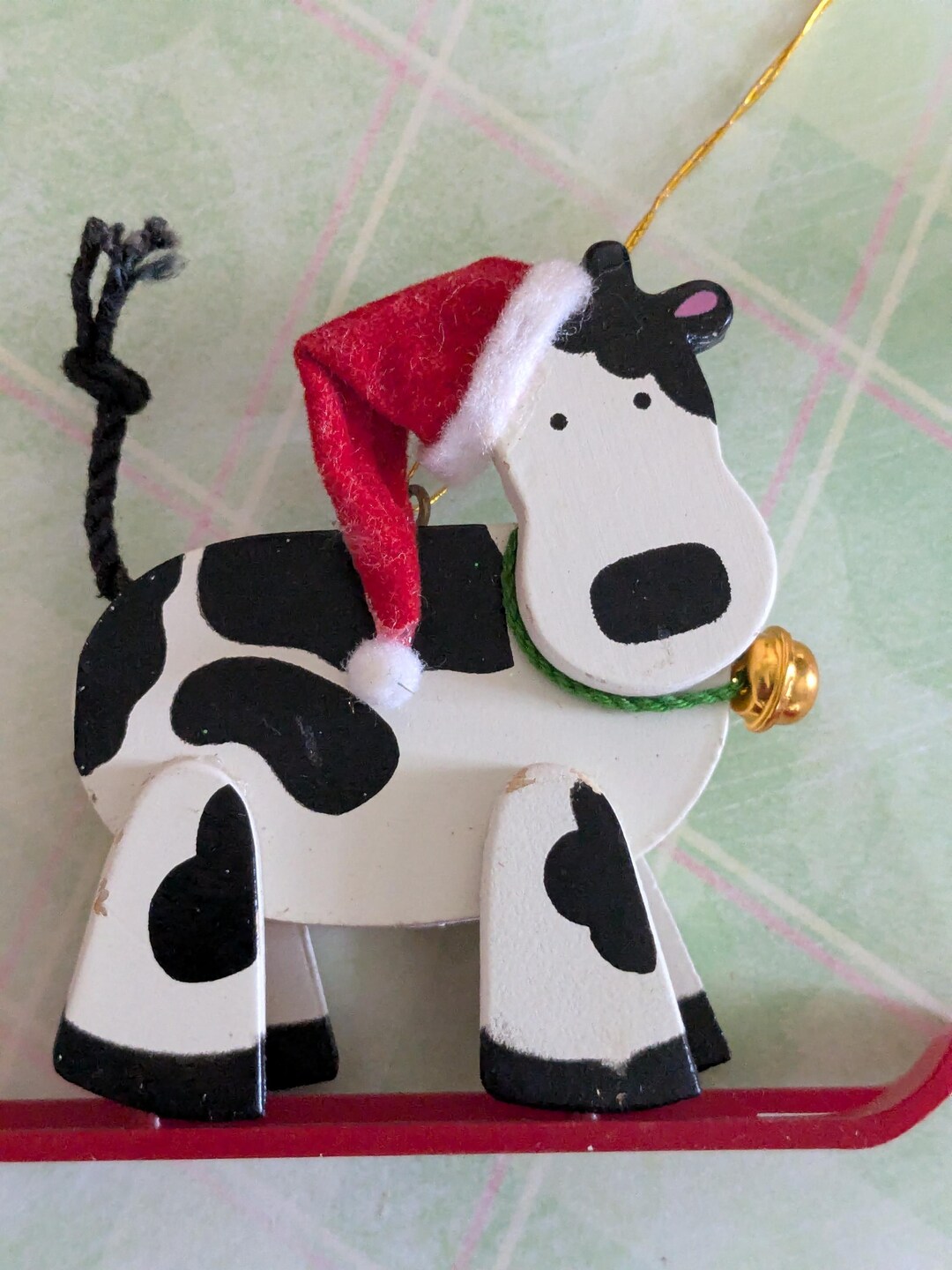 Adorable Vintage Collectable Avon Wooden Cow on Skis Holiday Decoration ...
