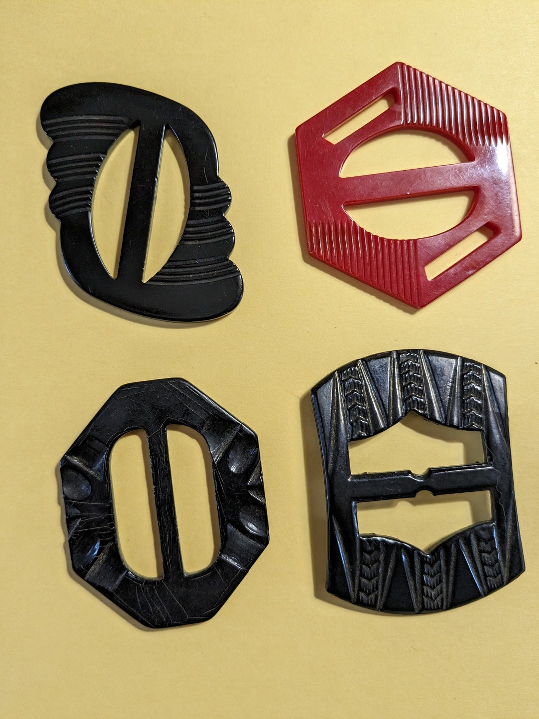 Four Large Vintage Bakalite Buckles for Scarf or Belt Collection and ...