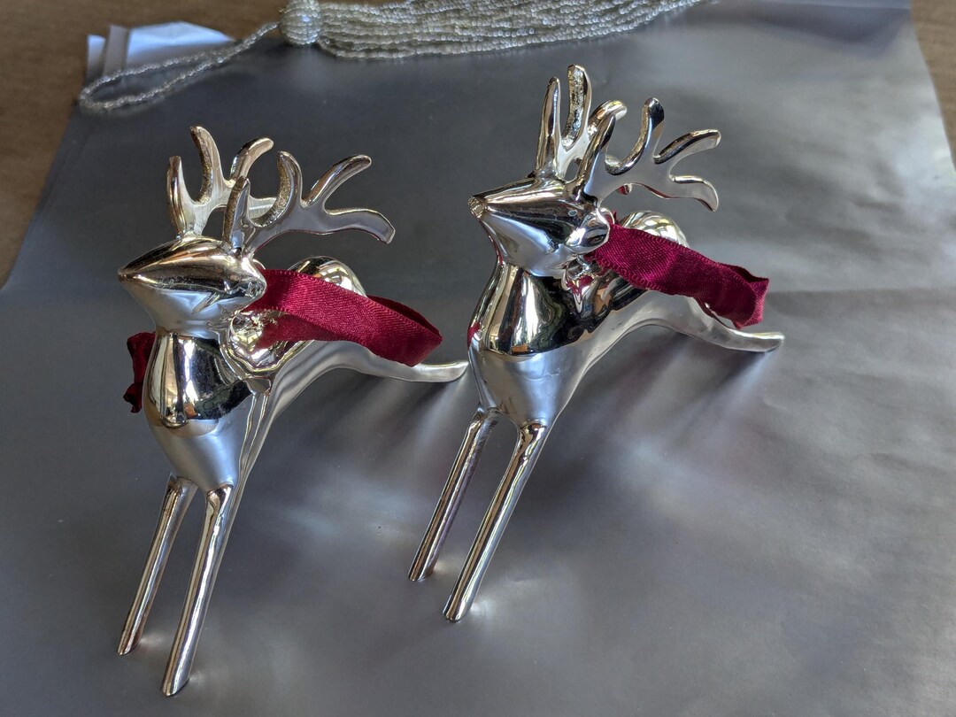 Set of Vintage Silver Plated Reindeer Ornaments - Etsy