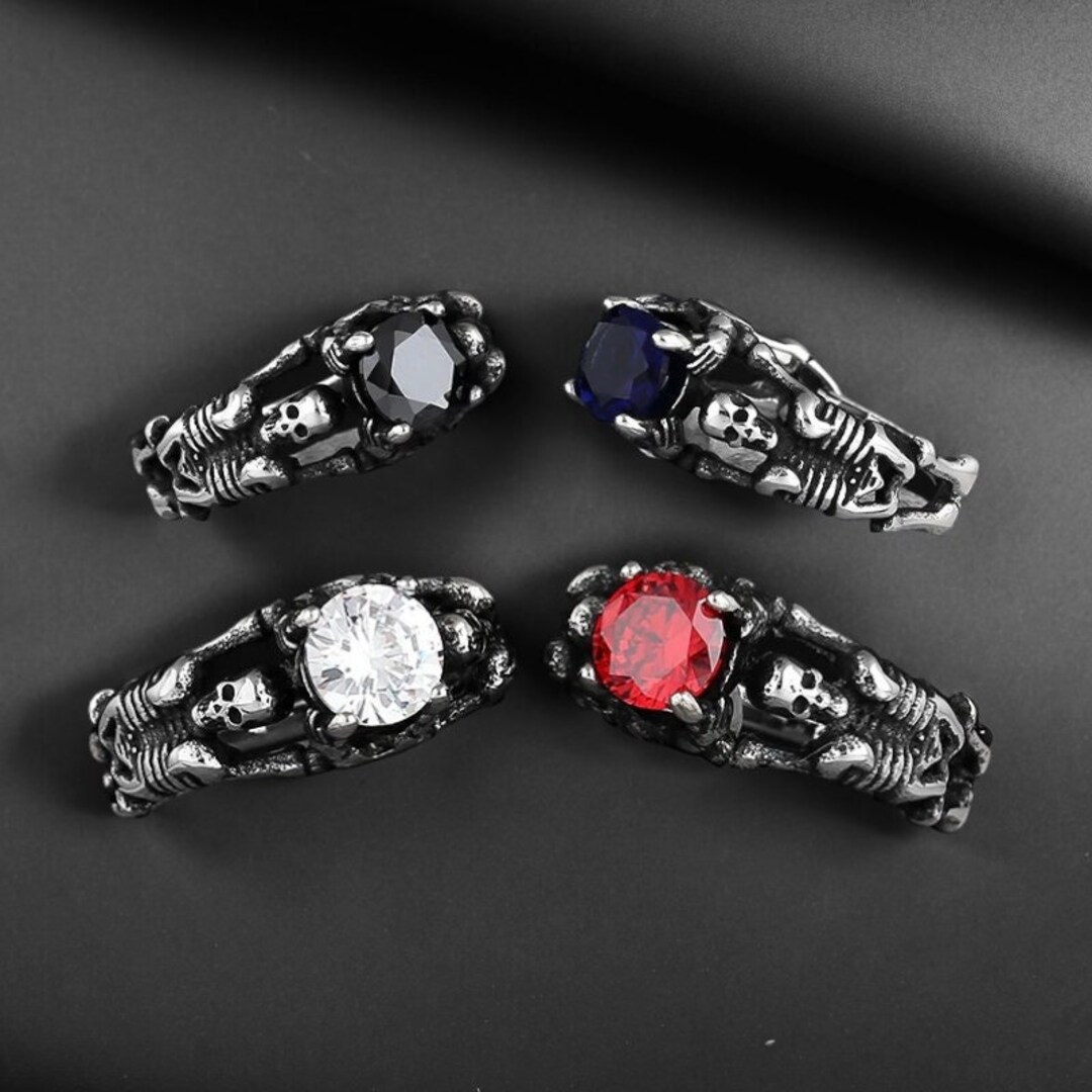Dark Skull Ring Gothic Engagement Ring Gothic Ring With Red Gemstone ...