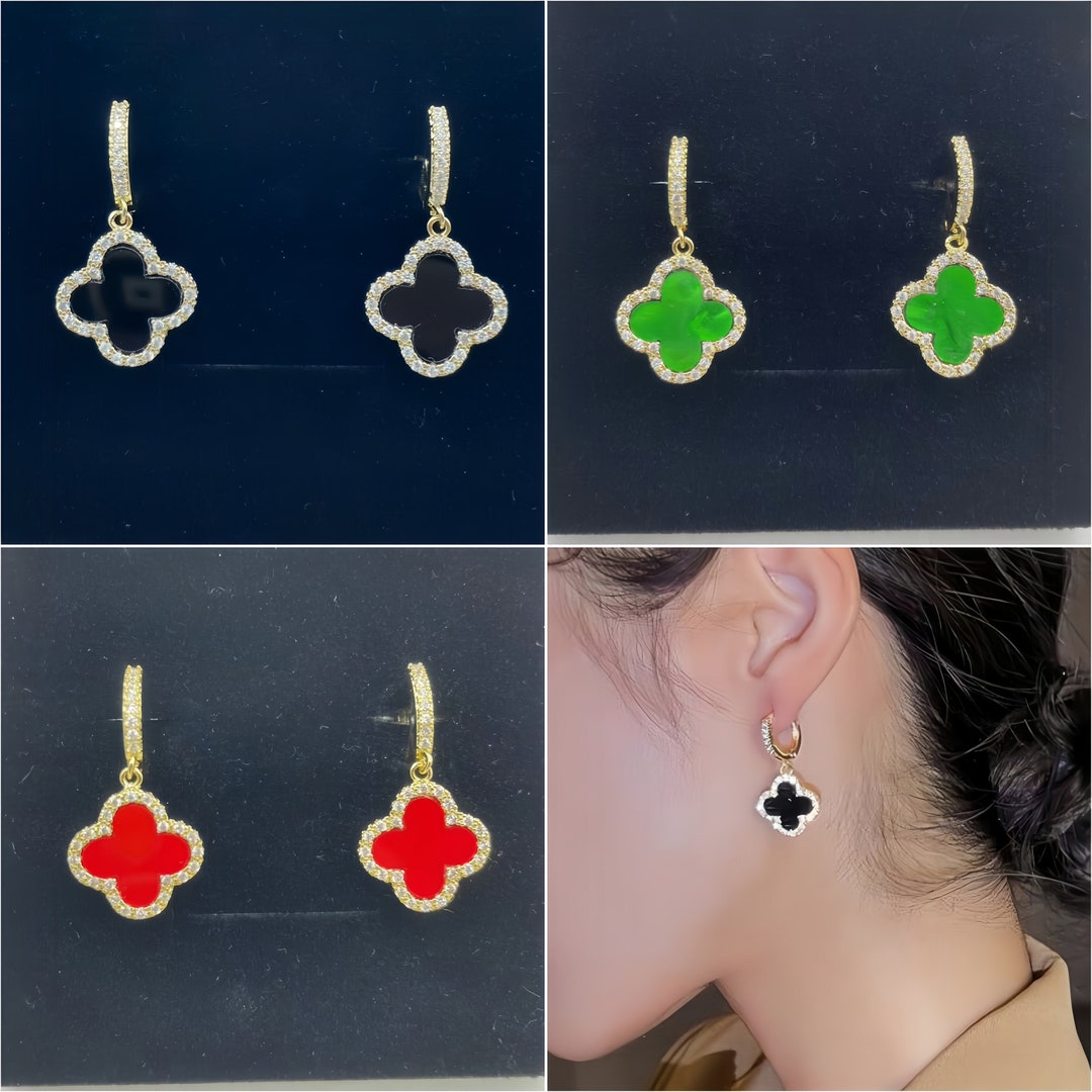 VCA Style Earring Gold Plated Four Leaf Clover Earrings Stud Earrings ...