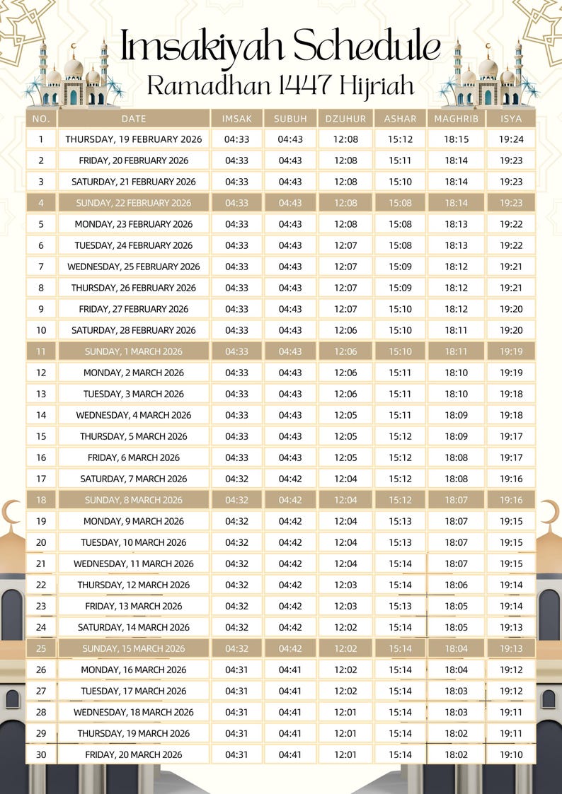 Modèle de calendrier Ramadan 2026 sur toile - Modifiable et imprimable ...