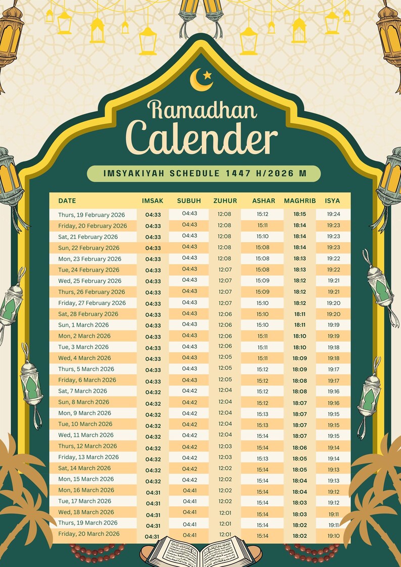 Modèle de calendrier Ramadan 2026 sur toile - Modifiable et imprimable ...