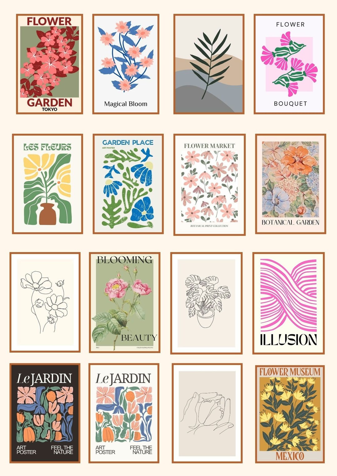 Retro Flower Poster Set: Trendy Gallery Wall Art (digital Print) - Etsy