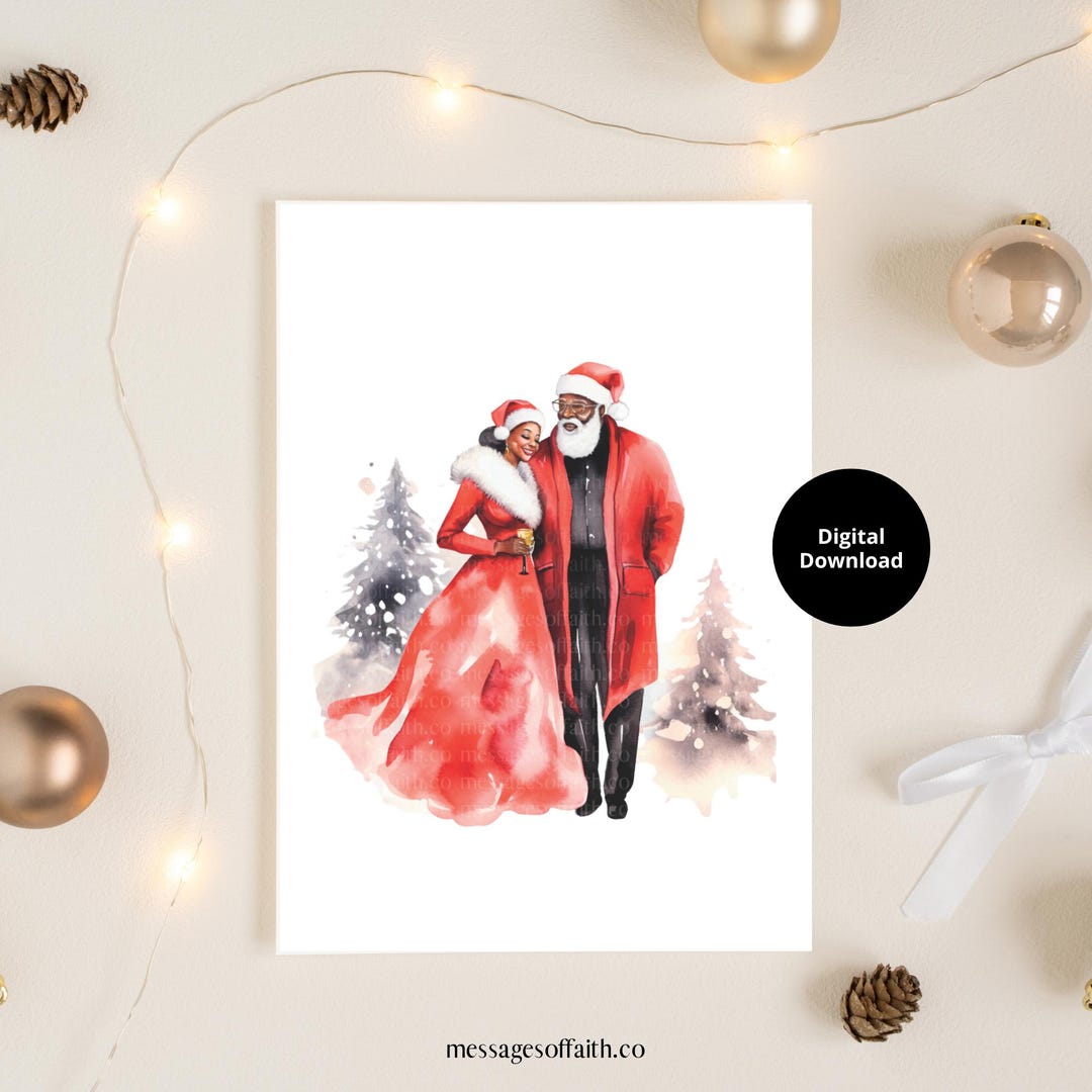 Black Santa and Mrs Claus Art Printable Digital Download Black Santa ...