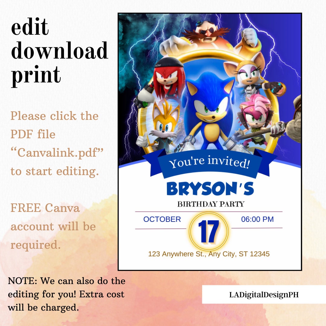 Editable Printable Sonic Birthday Invitation Card Template for Boys ...