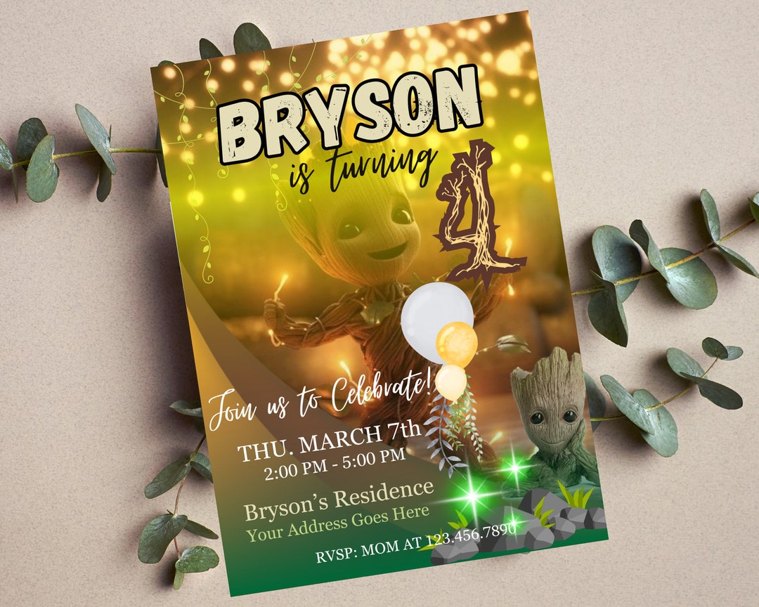 Groot Birthday Invitation Editable, Guardians of the Galaxy Printable ...