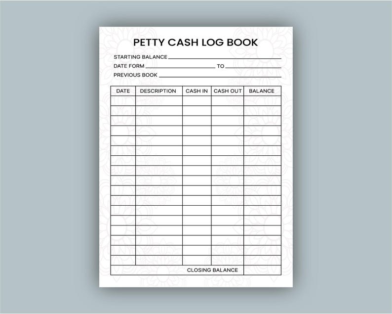 Petty Cash Log Book: Money Management, Cash Breakdown (printable PDF ...