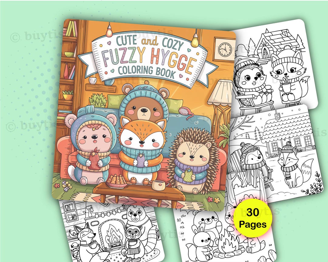 Fuzzy Hygge Cute and Cozy Coloring Pages, Cozy Hygge Autumn Scenes ...