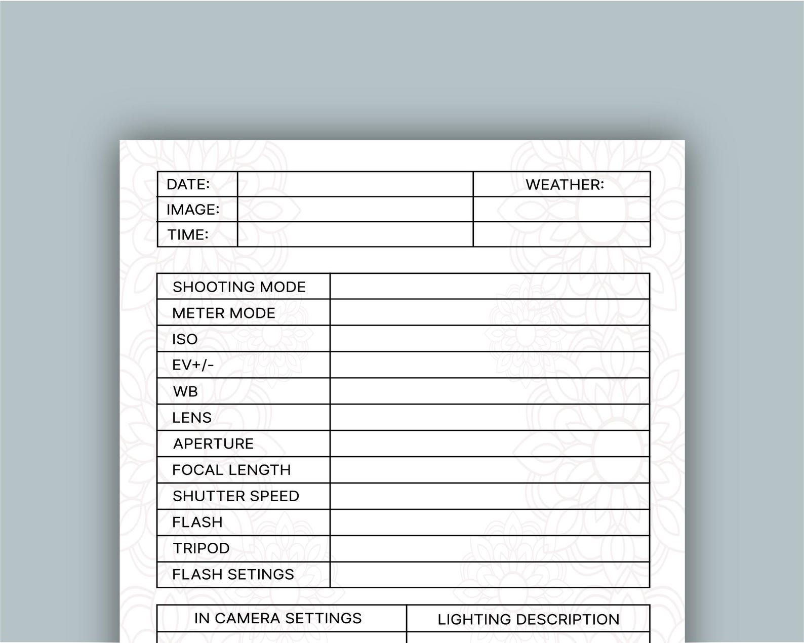 Photographers Log Book, Photography Log Book, Notebook for ...