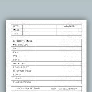 Photographers Log Book, Photography Log Book, Notebook for ...