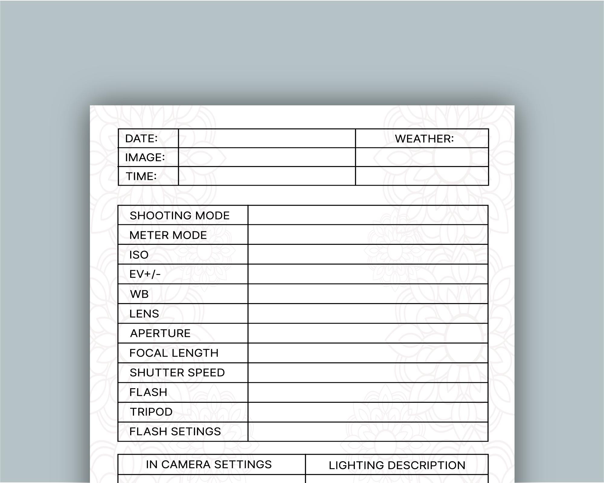 Photographers Log Book, Photography Log Book, Notebook for ...