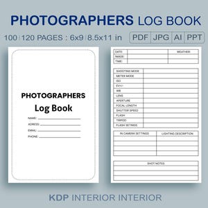 Photographers Log Book, Photography Log Book, Notebook for ...