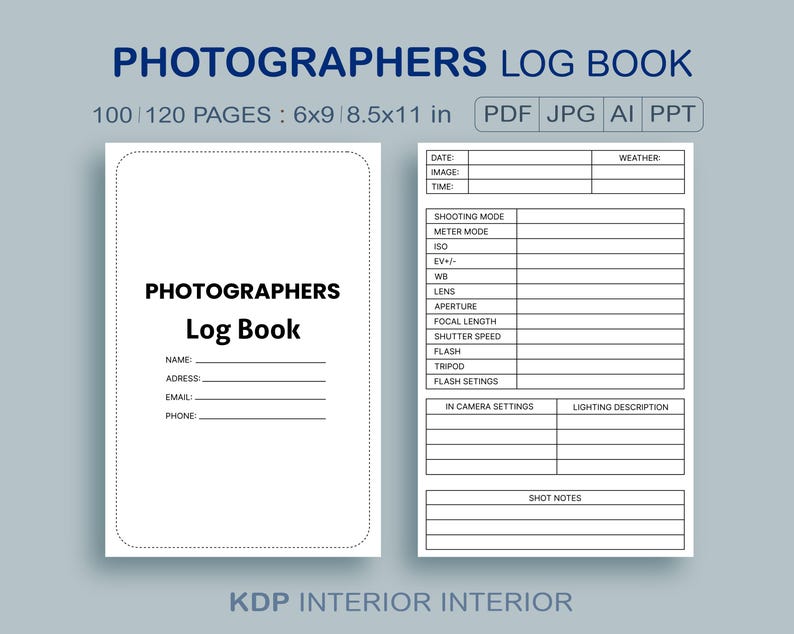 Photographers Log Book, Photography Log Book, Notebook for ...