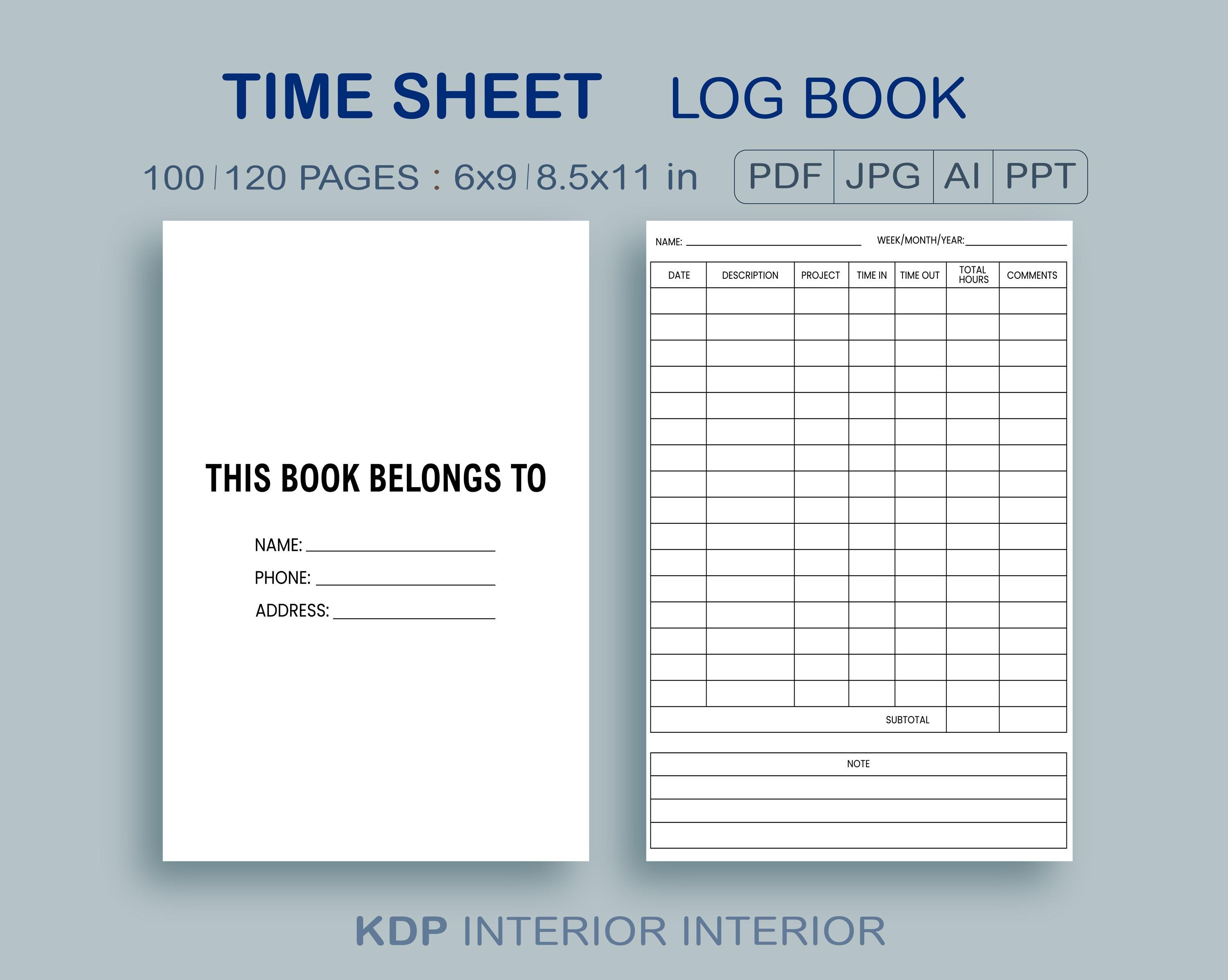 Time Sheet Log Book, Time Sheet Log Book for Work, Employee Timing ...