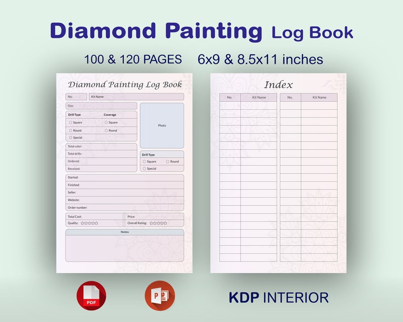 Diamond Painting Log Book: Tracker Journal (6x9 & 8.5x11 Inches) (PDF ...