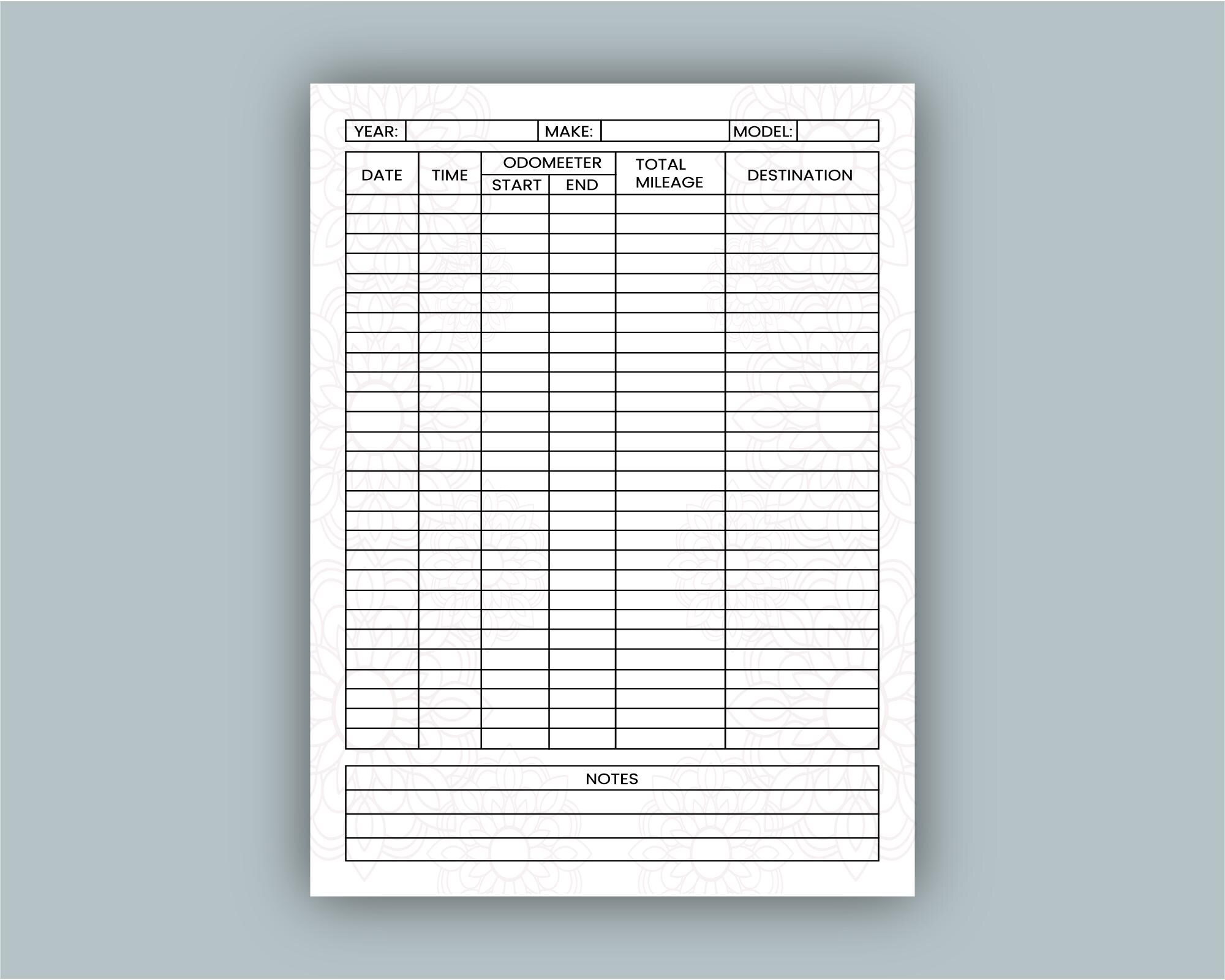 Mileage Log Book, Vehicle Mileage Tracker, Driving Miles Log, Gas ...