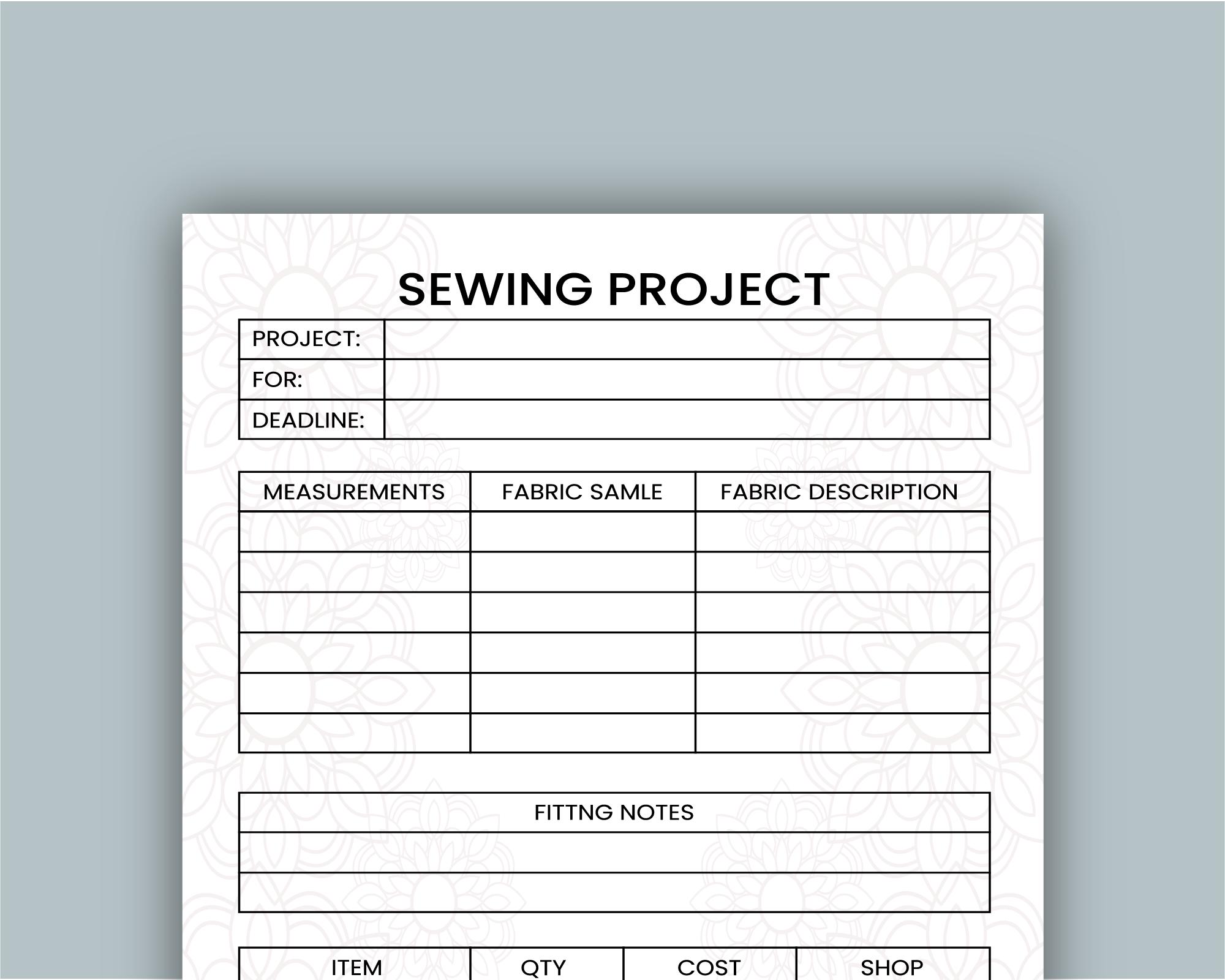 Sewing Project Log Book: Planner & Organizer (digital Download) - Etsy
