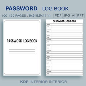 Password Log Book, Editable Template, KDP Interiors, Commercial Use ...