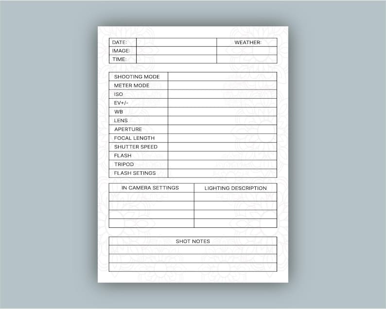 Photographers Log Book, Photography Log Book, Notebook for ...