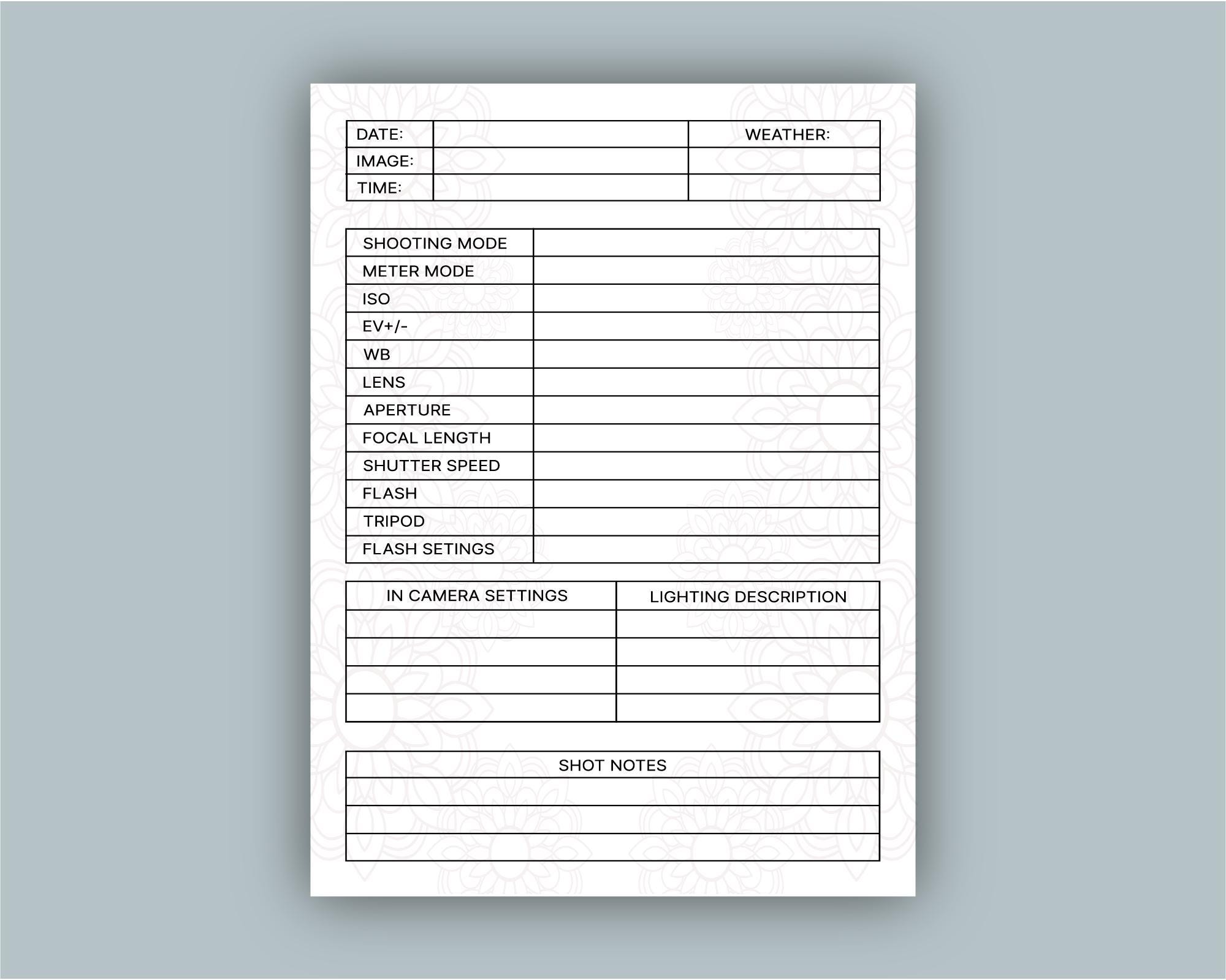 Photographers Log Book, Photography Log Book, Notebook for ...