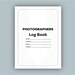 Photographers Log Book, Photography Log Book, Notebook for ...