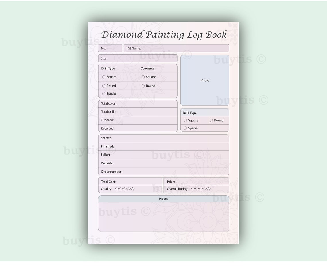Diamond Painting Log Book: Tracker Journal (6x9 & 8.5x11 Inches) (PDF ...
