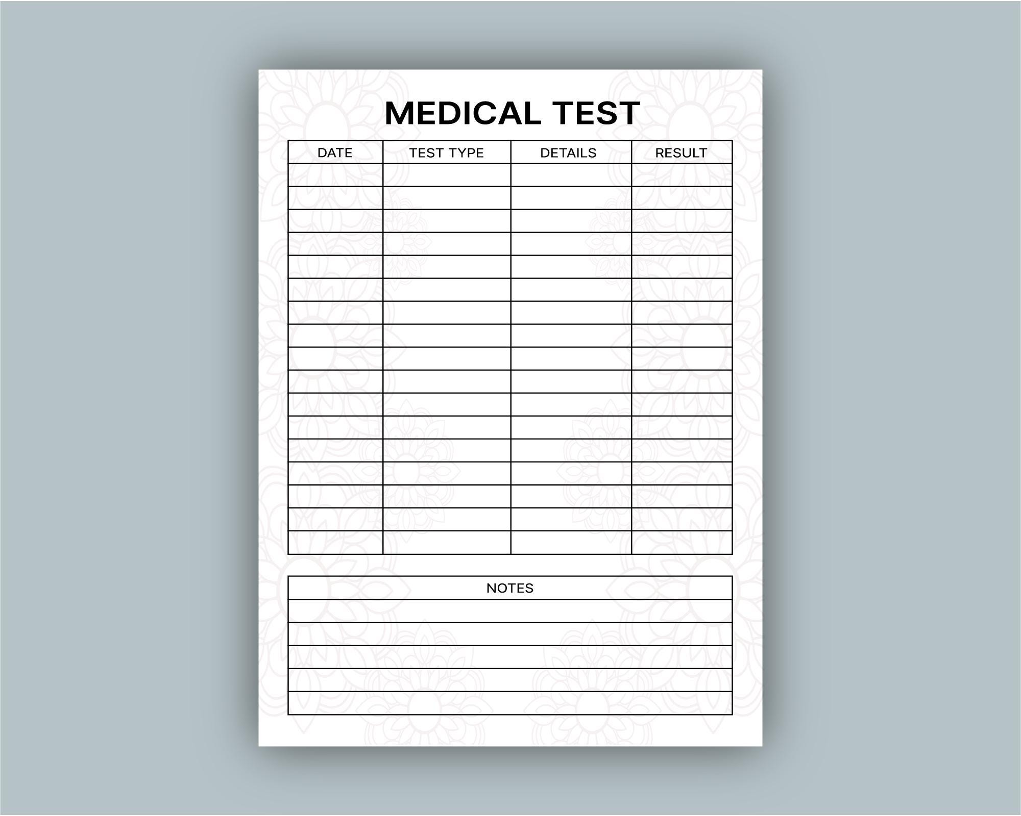 Medical Test Log Book: Health Data Tracker (PDF) - Etsy