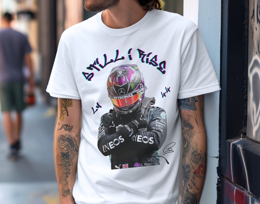 Mens Lewis Hamilton still I Rise T-shirt Celebrate an F1 Legend's ...