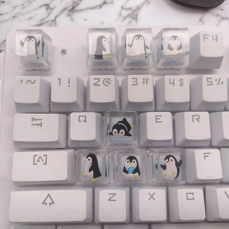 Handmade Epoxy Resin Keycaps for Mechanical Keyboard, Cute Pengiun ...