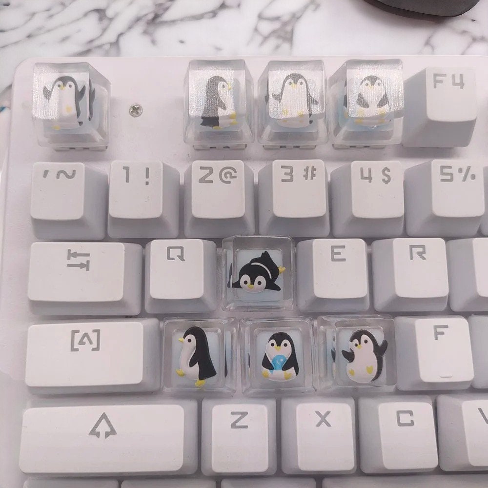 Handmade Epoxy Resin Keycaps for Mechanical Keyboard, Cute Pengiun ...