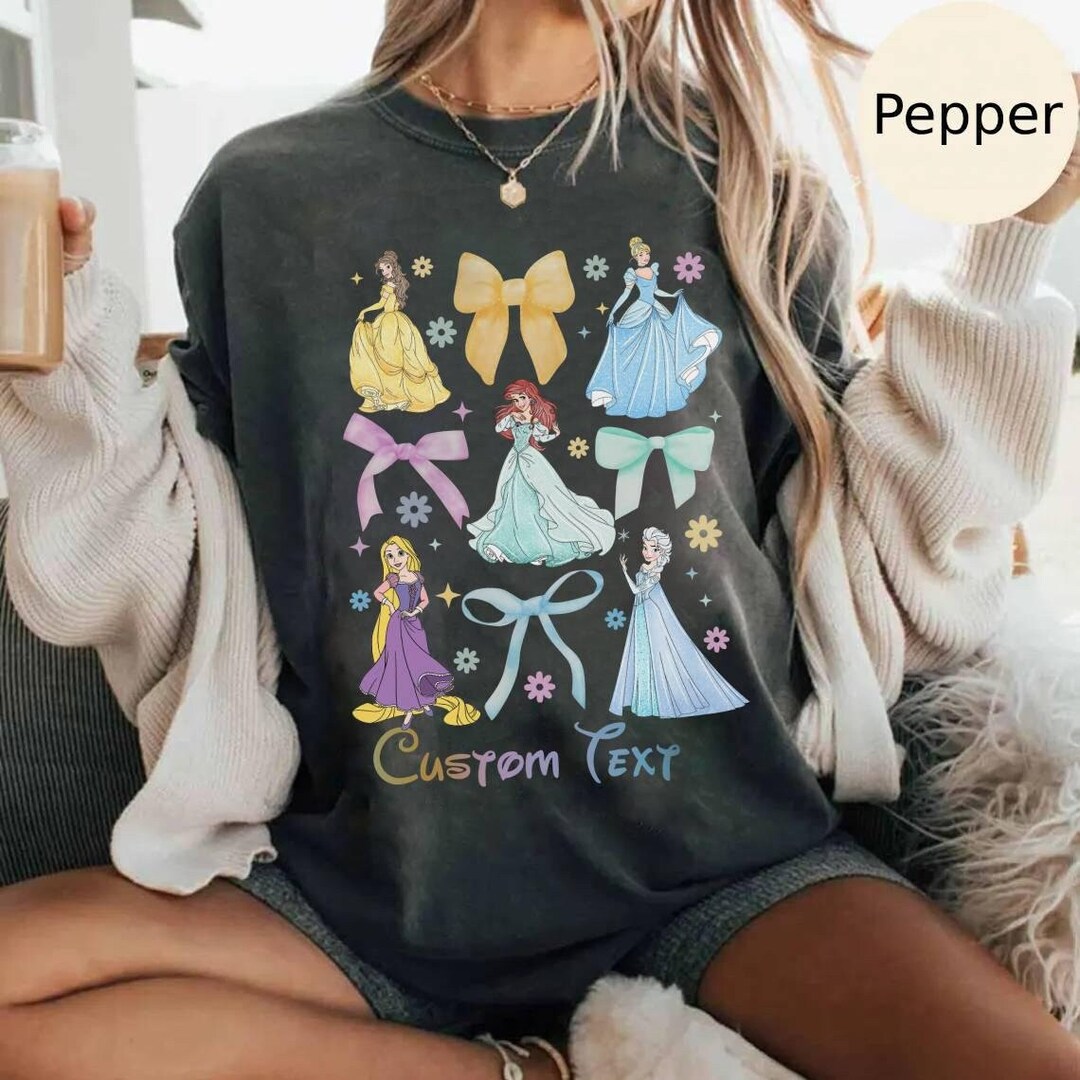 Personalized Princess Watercolor Coquette Bows Shirt, Disney Girls Trip Shirt, Disney Princess ...