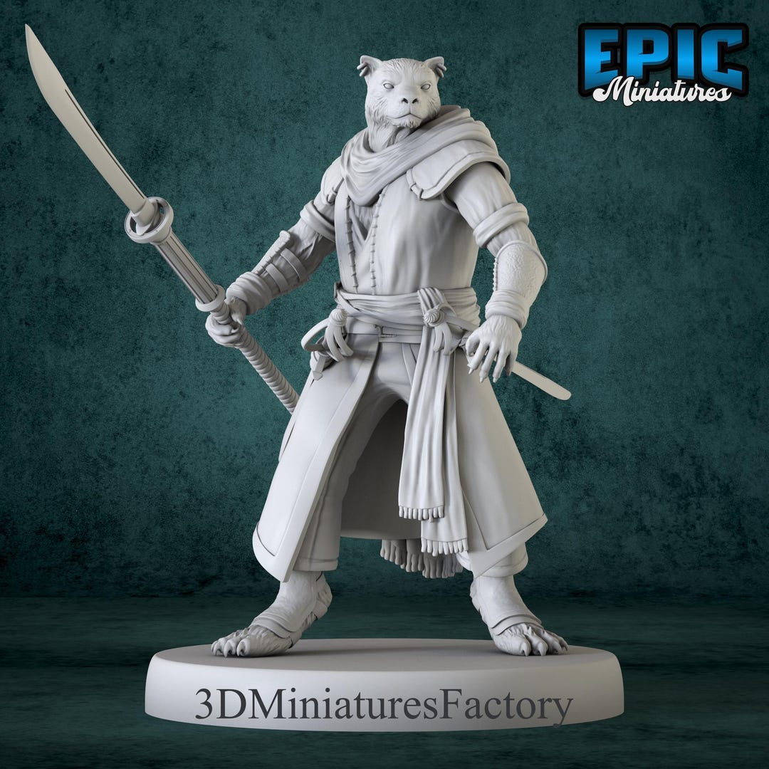 Miniature | Catfolk Panther Pirate Naginata - Dnd Miniature for ...