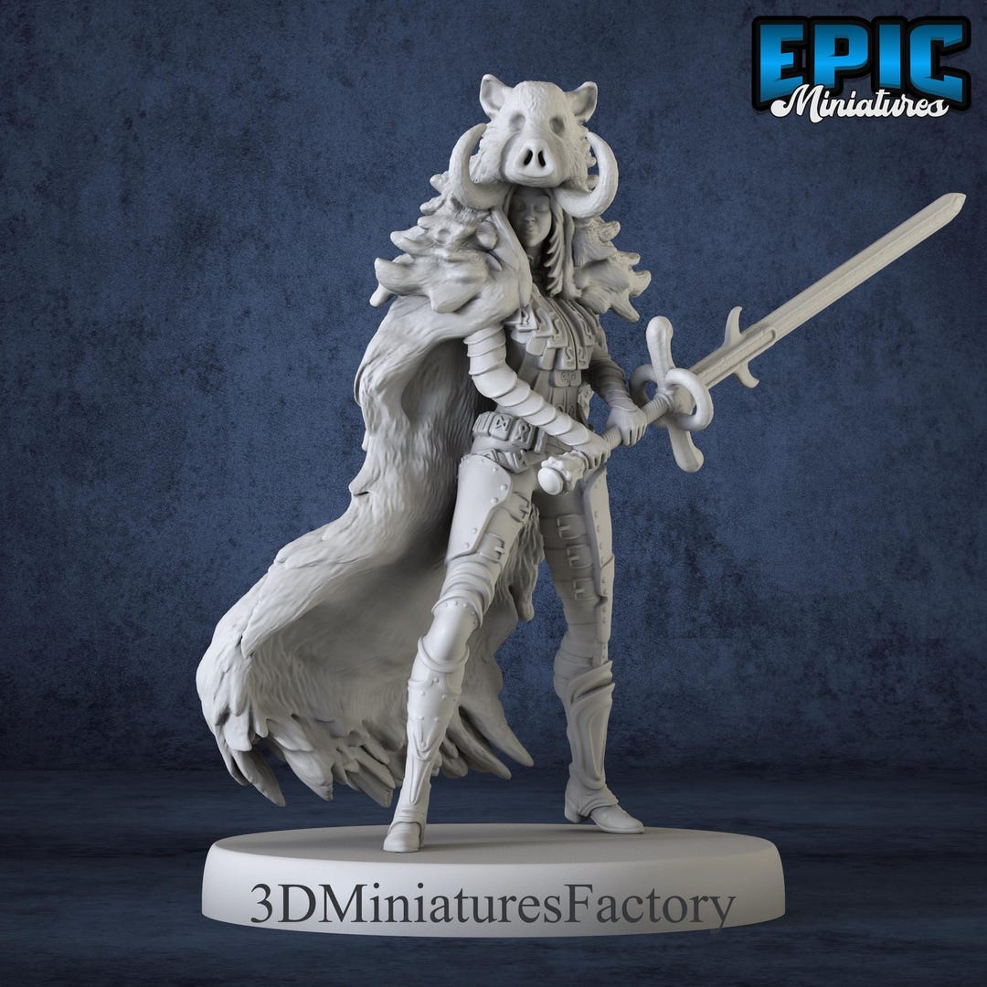 Miniature | Boar Coat Warrior Lady Sword - Dnd Miniature for Tabletop ...