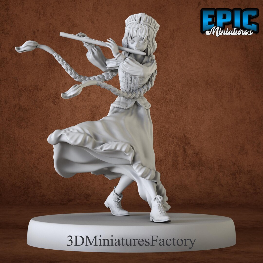 3D Printed Norse Bard Girl Miniature: Flute Player, Dnd Tabletop Gaming ...