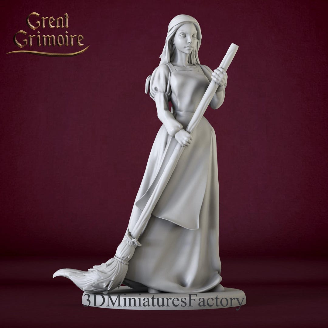 Female Elfrida Dnd Miniature | Villager With a Broom | 3D Printed ...