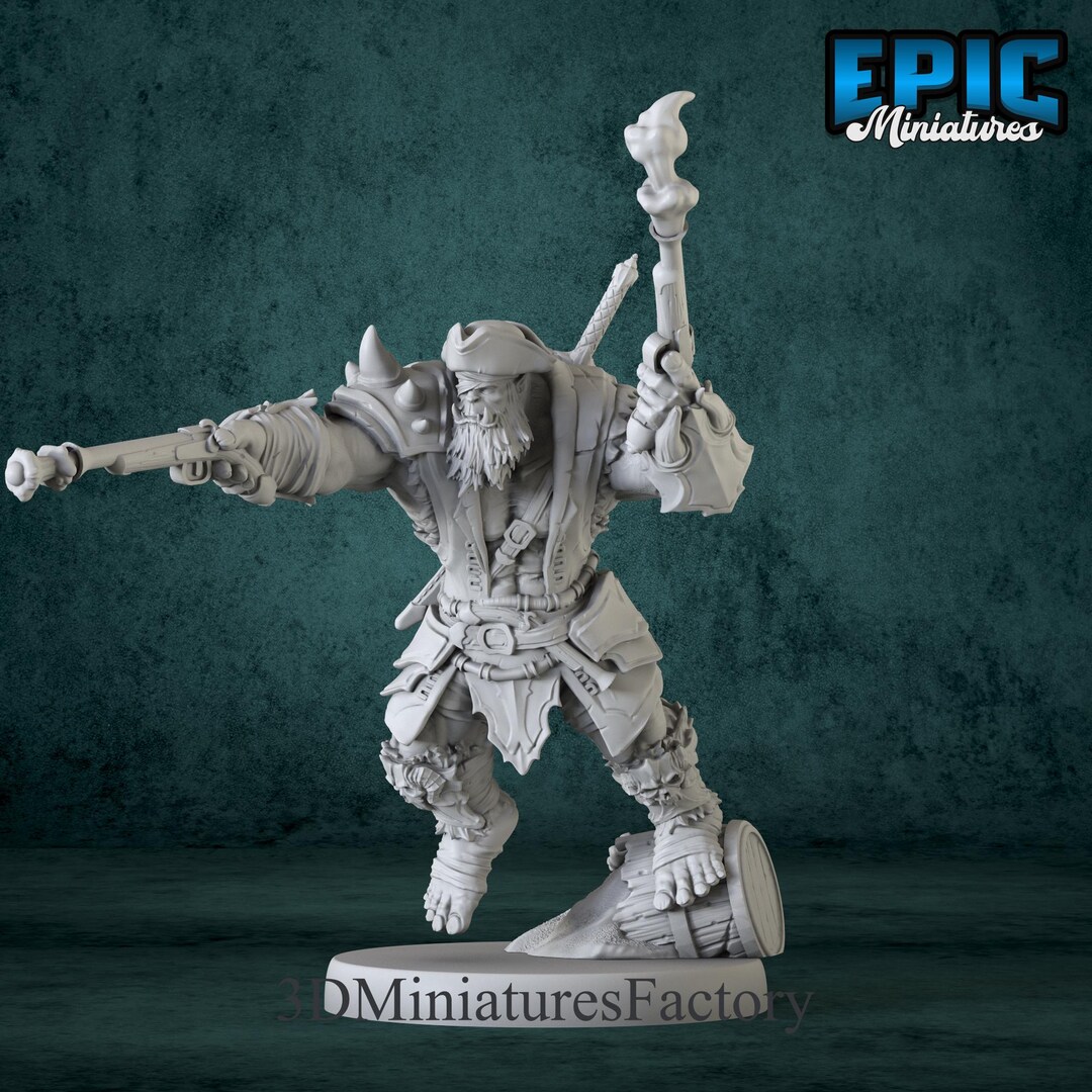 Miniature Orc Pirate Captain Shooting Dnd Miniature for Tabletop Games ...