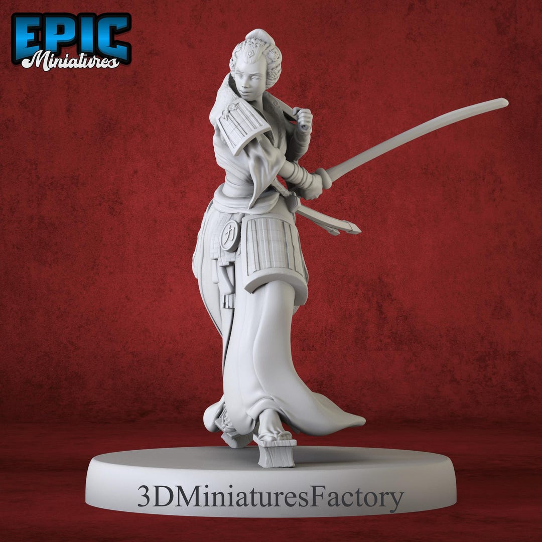 Samurai Female Attacking Miniature – Resin Figure for Dnd and Tabletop ...