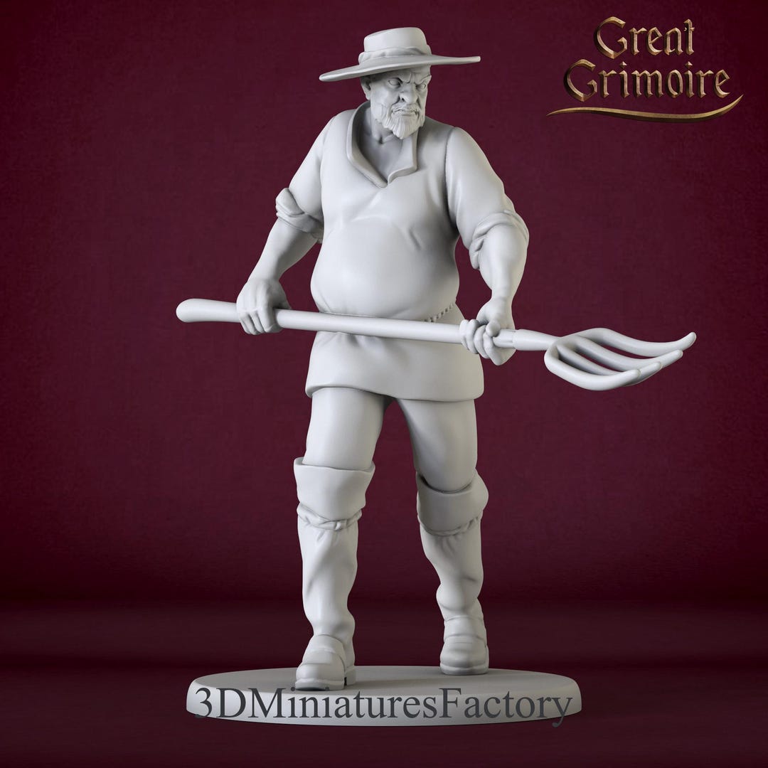 Farmer With Rake Dnd Miniature | Villager With Pitchfork and Hat | 3D ...