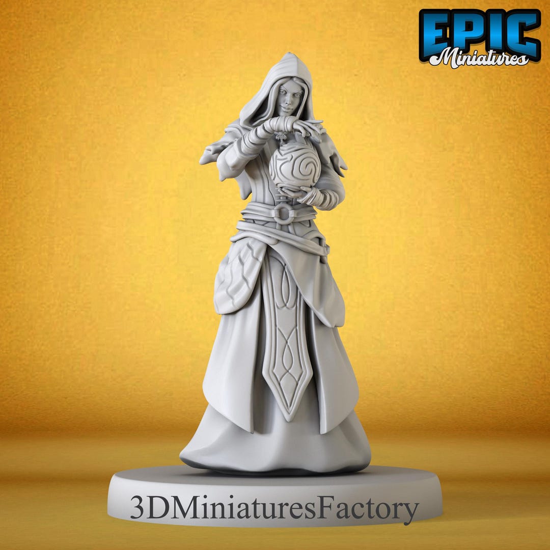 3D Printed Arcane Sorceress With Crystal Ball Miniature: Dnd Tabletop ...