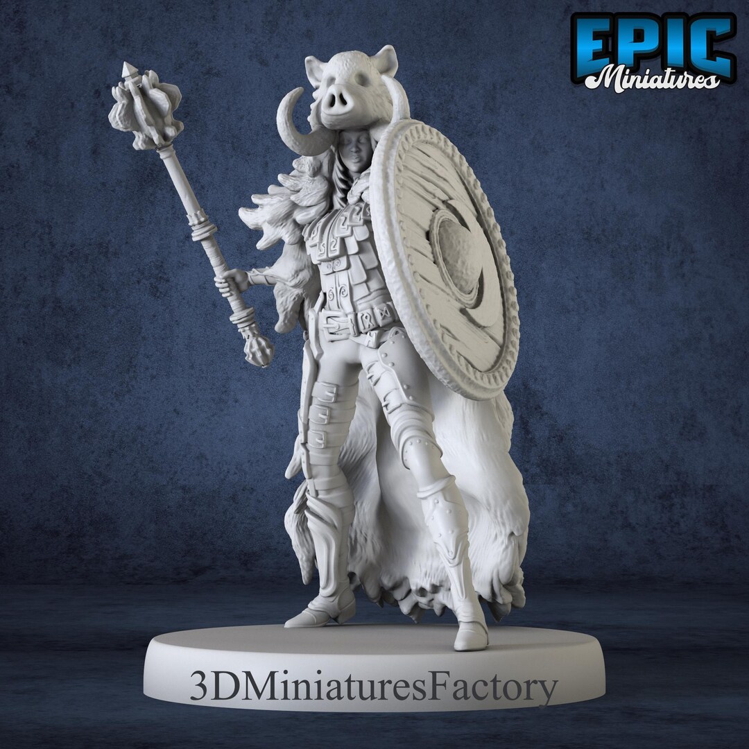 Miniature Boar Coat Warrior Lady Attack Dnd Miniature for Tabletop ...