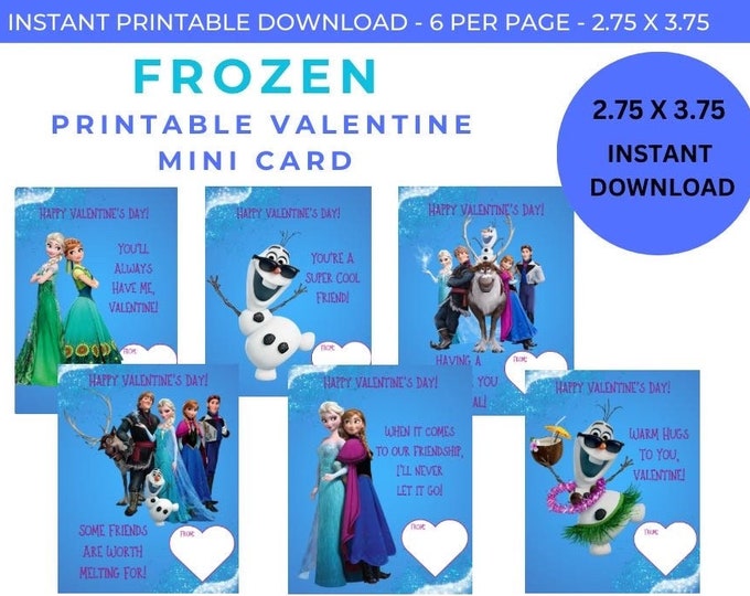 Frozen Valentine's Day Printable Card Tag, Instant Digital Download ...