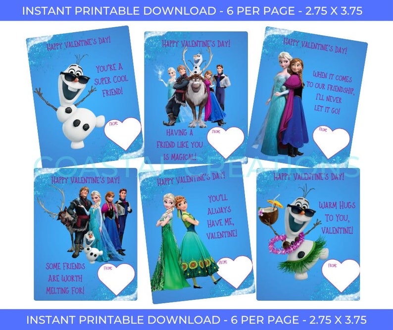 Frozen Valentine's Day Printable Card Tag, Instant Digital Download ...