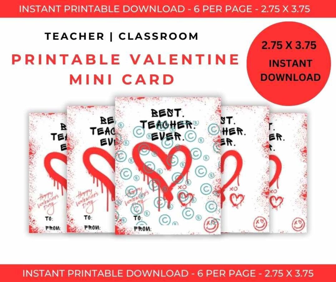 TEACHER Valentine's Day Printable Card, Best Teacher Ever, Teen Kid ...